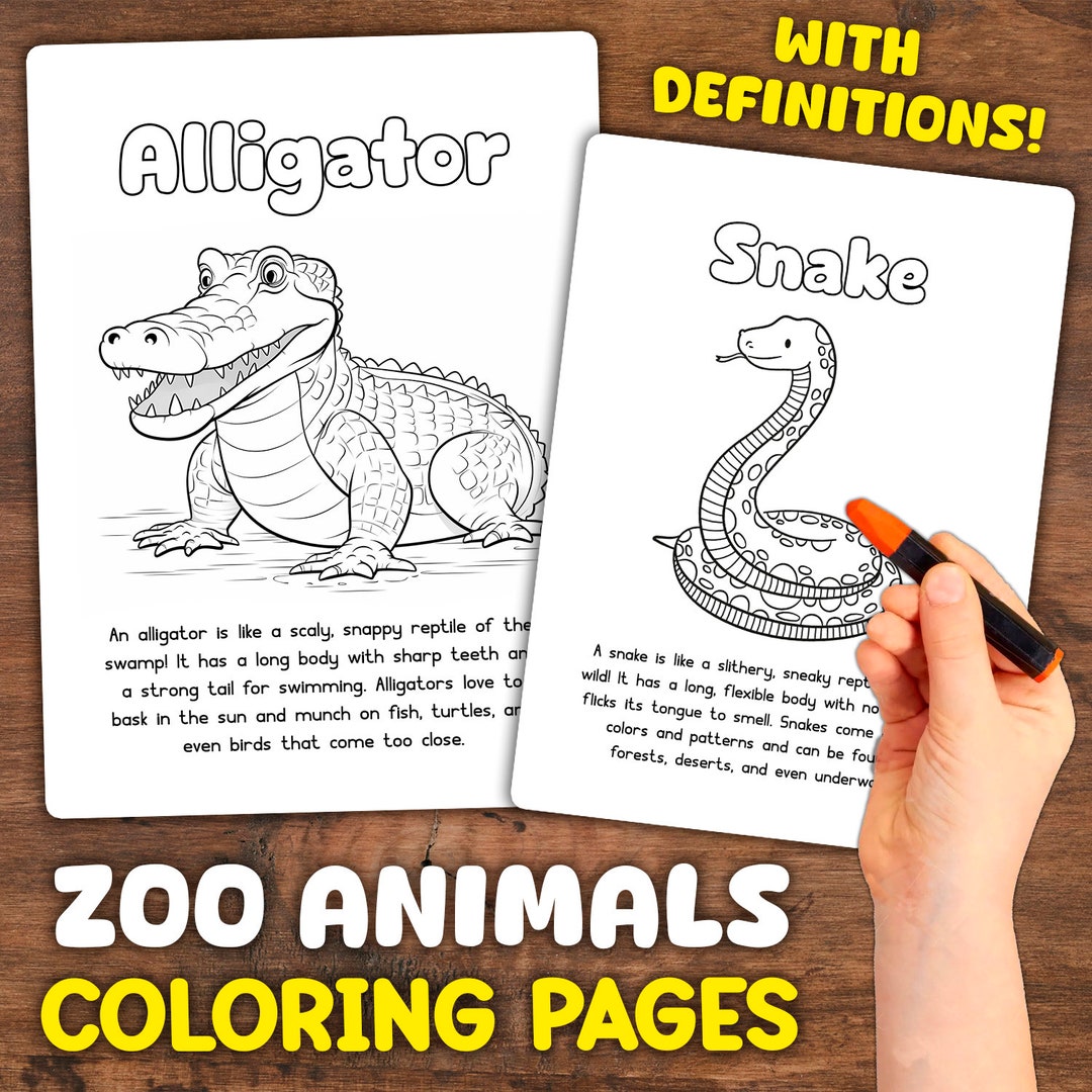 Zoo Animals Coloring Pages | WITH DEFINITIONS | Zoo Animals for ...