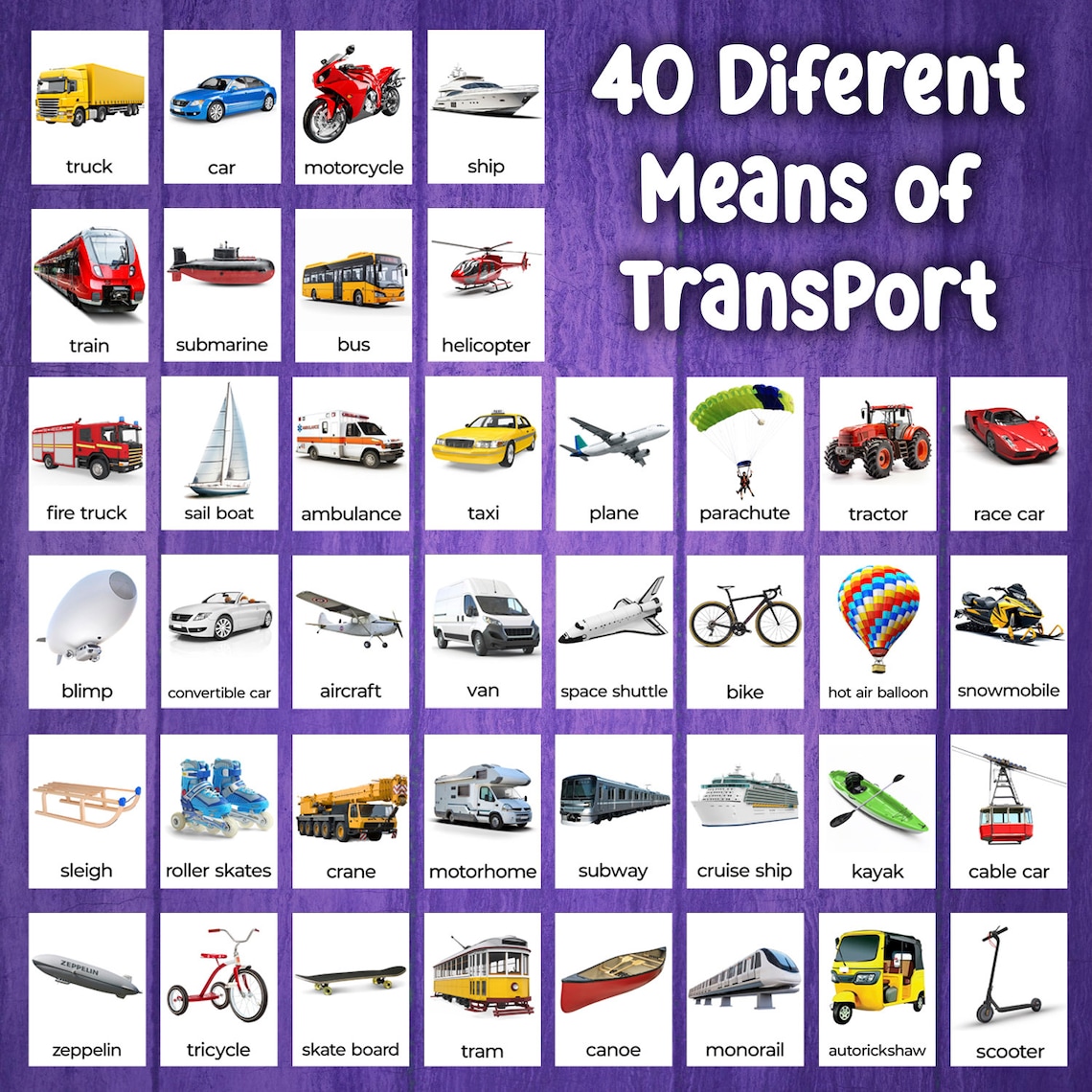 Means of Transport Flashcards | Montessori 3-part Cards | Means of ...