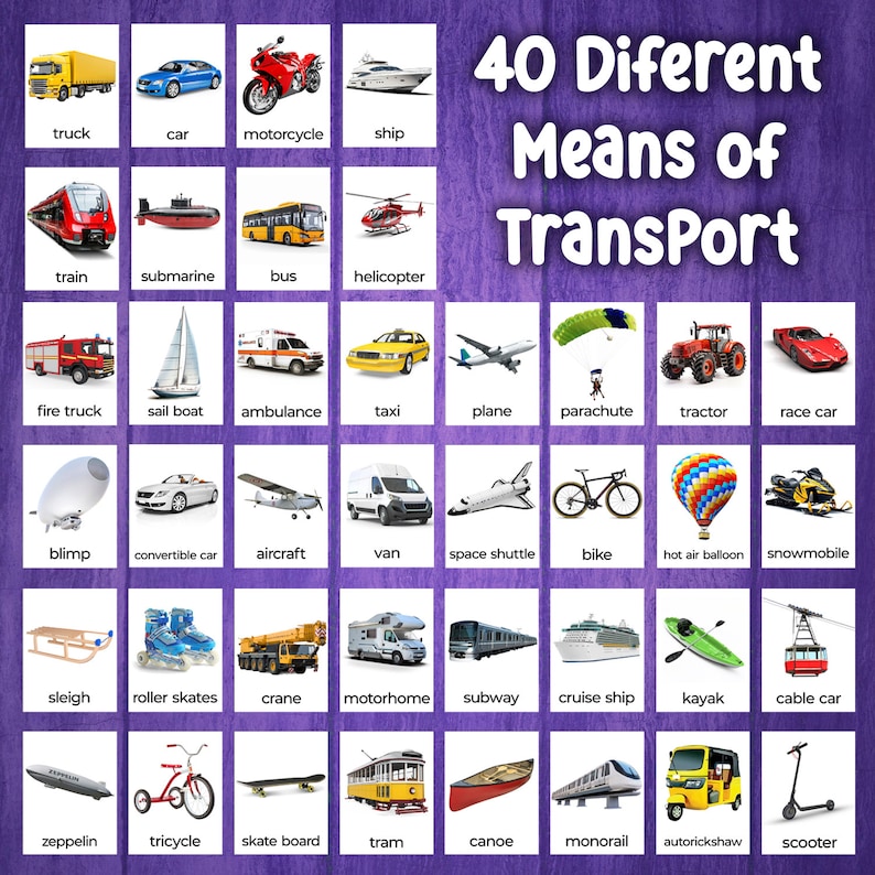 Means of Transport Flashcards Montessori 3-part Cards Means of ...