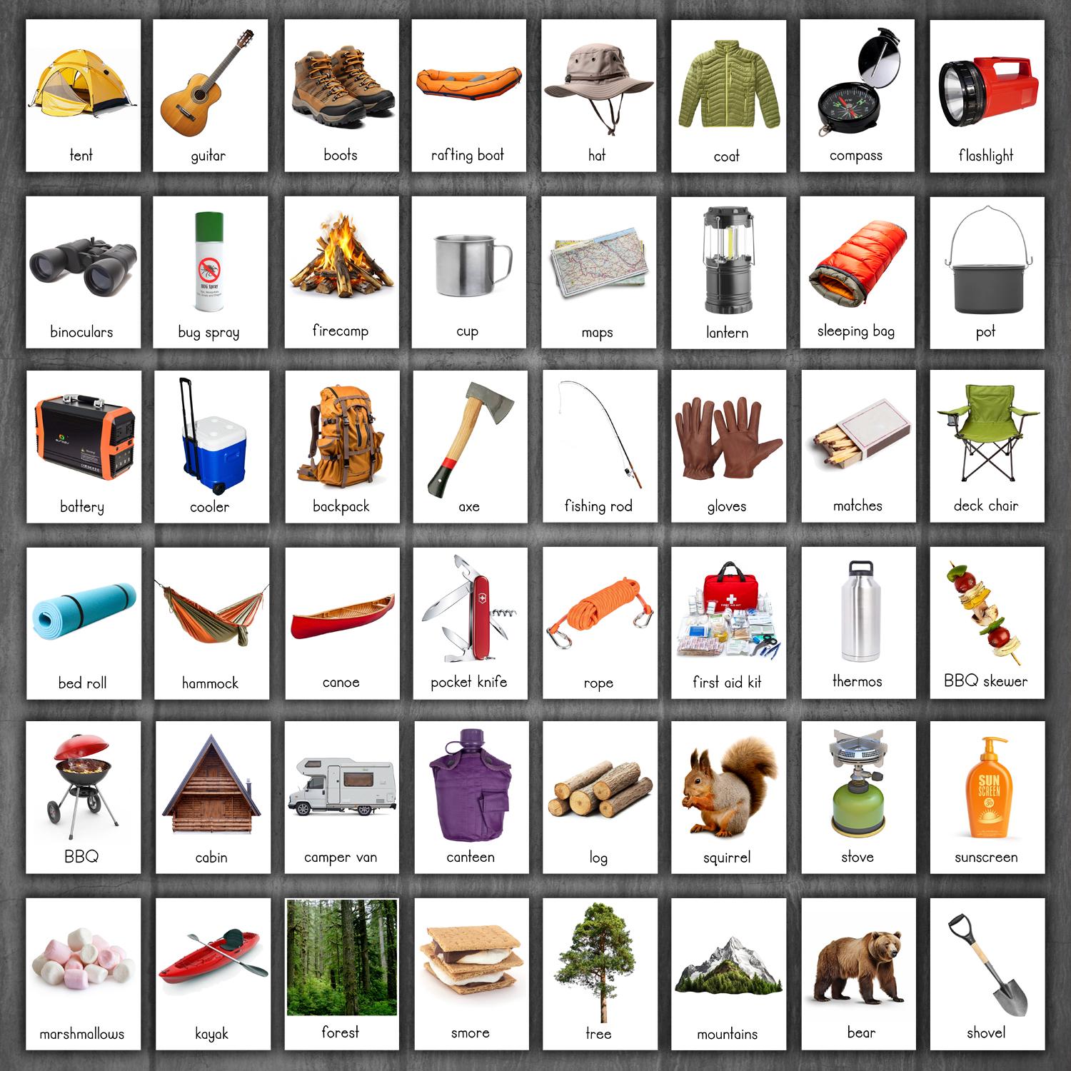 Camping Vocabulary Flashcards | Real Pictures | Montessori Camping 3 ...