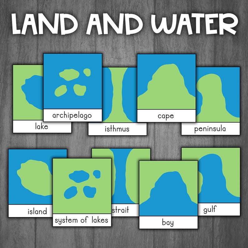 Landforms and Bodies of Water | Montessori Activity | Land and Water ...