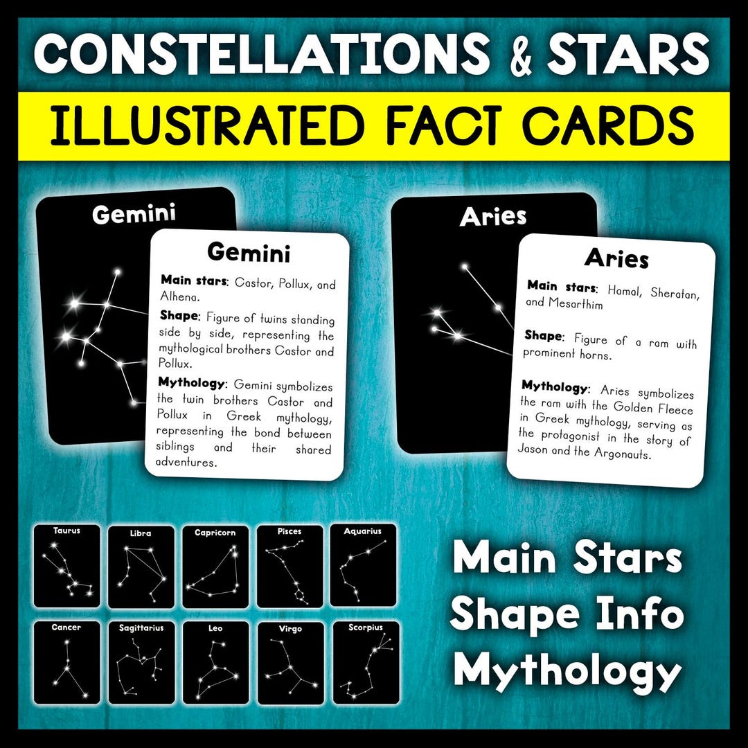 Stars Ands Constellations Fact Cards | Flashcards | Constellation Cards ...