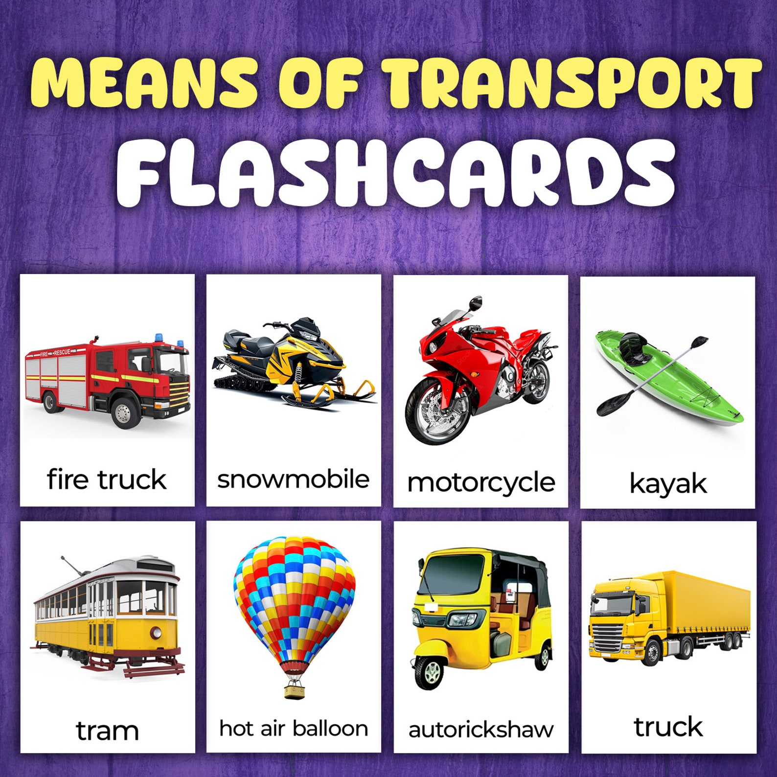 Means of Transport Flashcards | Montessori 3-part Cards | Means of ...
