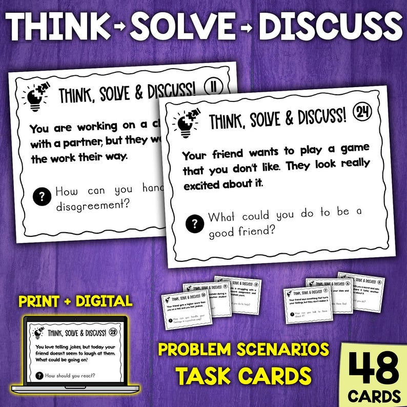 Problem Solving Scenarios Task Cards Activity Social Skills Activity ...