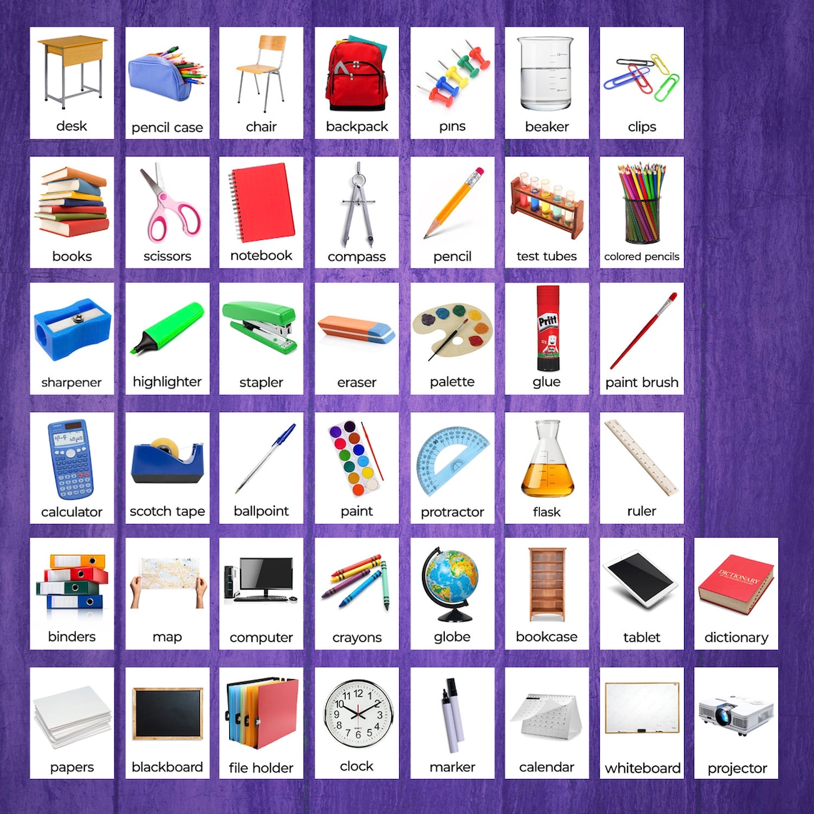 School Objects Vocabulary Flashcards | Classroom Objects Vocabulary ...