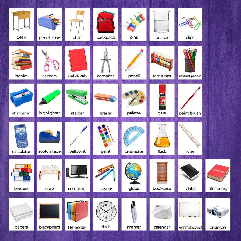 School Objects Vocabulary Flashcards | Classroom Objects Vocabulary ...