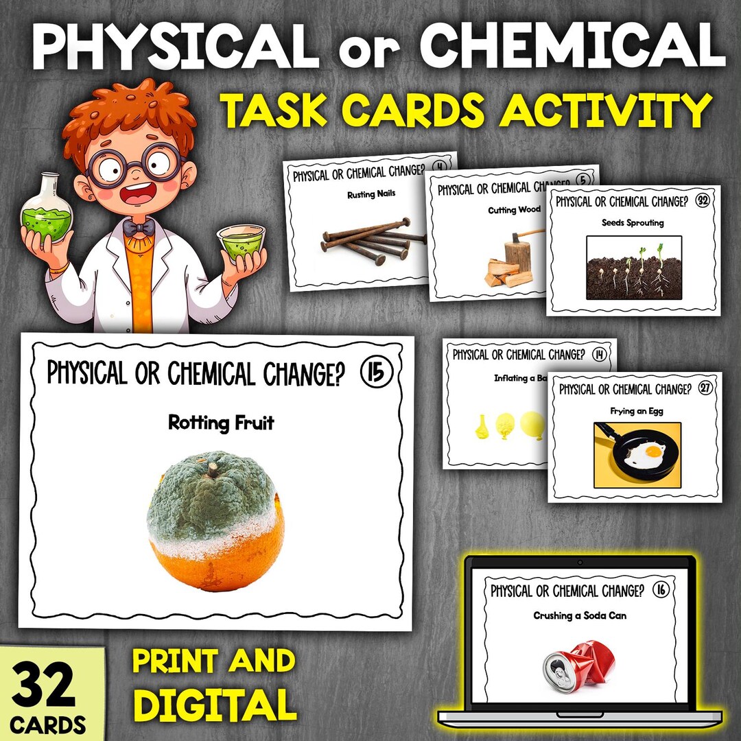 Physical and Chemical Changes of Matter Task Cards | Properties of ...