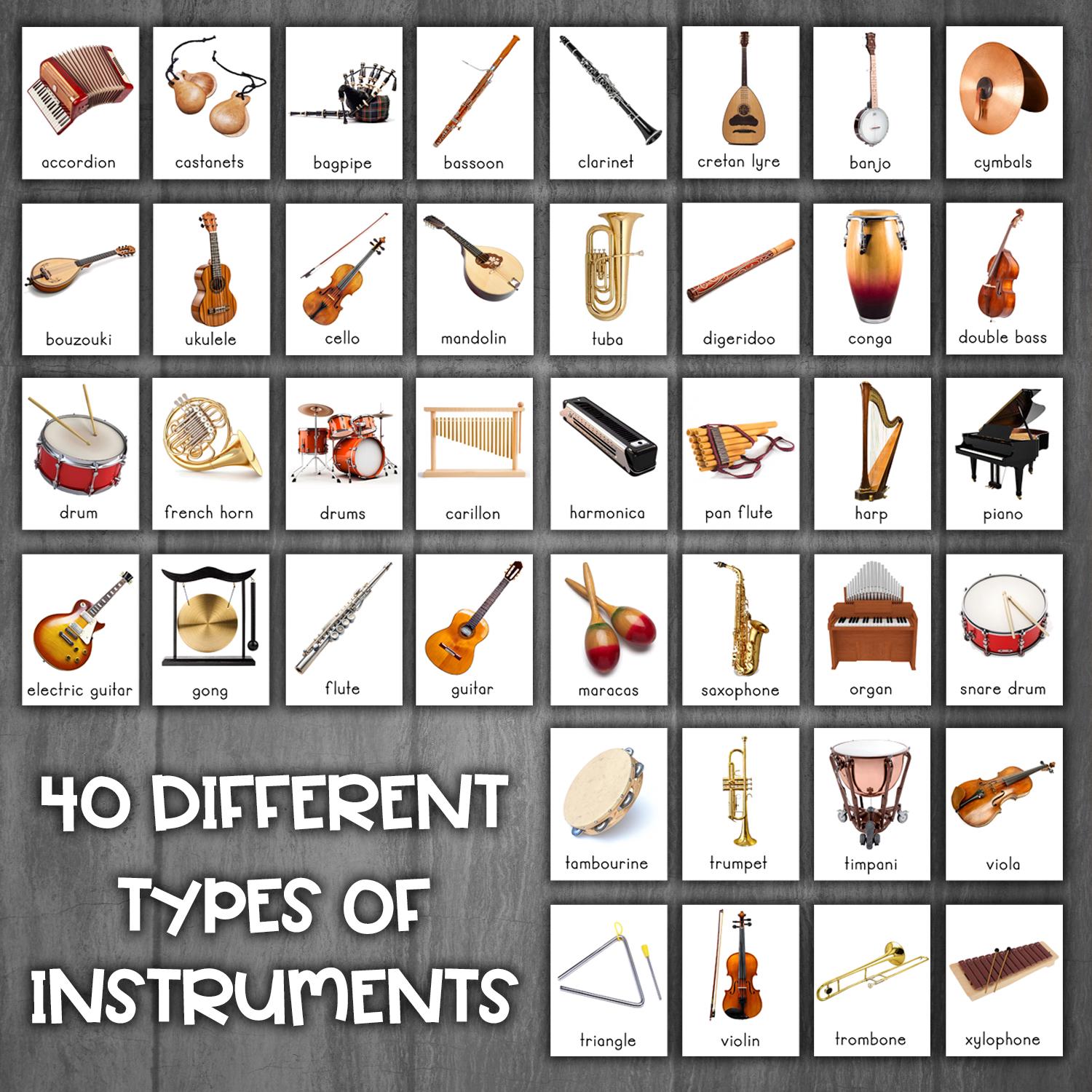 Instruments Vocabulary Flashcards | Real Pictures | Montessori 3-part ...