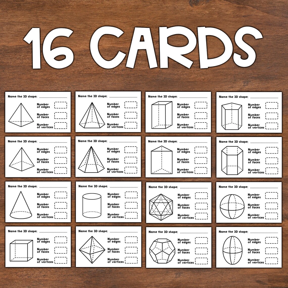 3D Shapes Cards | Edges, Sides, Vertices | 3D Shapes Worksheets ...