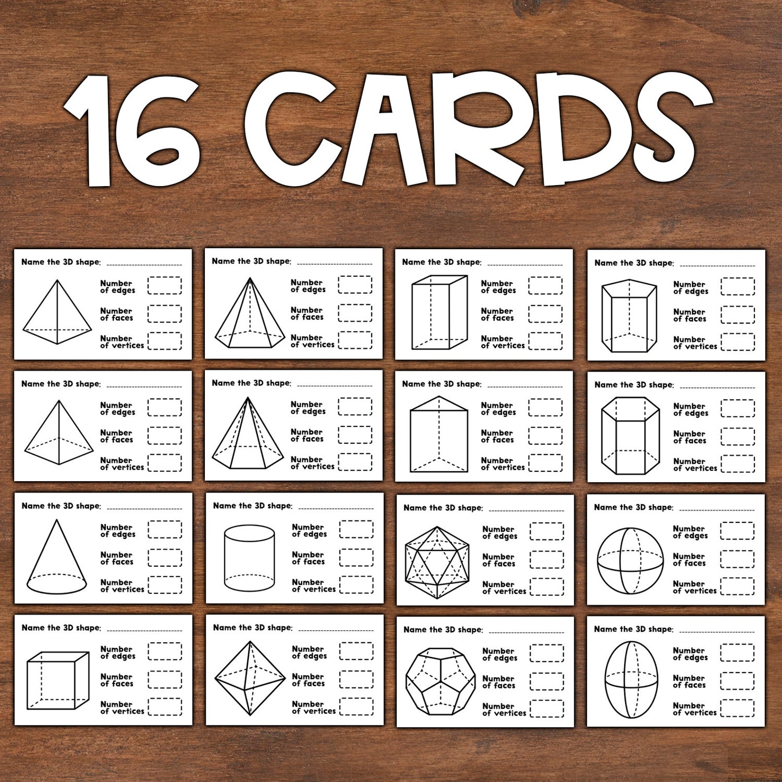 3D Shapes Cards | Edges, Sides, Vertices | 3D Shapes Worksheets ...