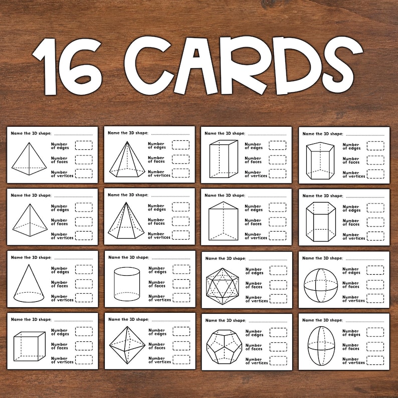 3D Shapes Cards | Edges, Sides, Vertices | 3D Shapes Worksheets ...