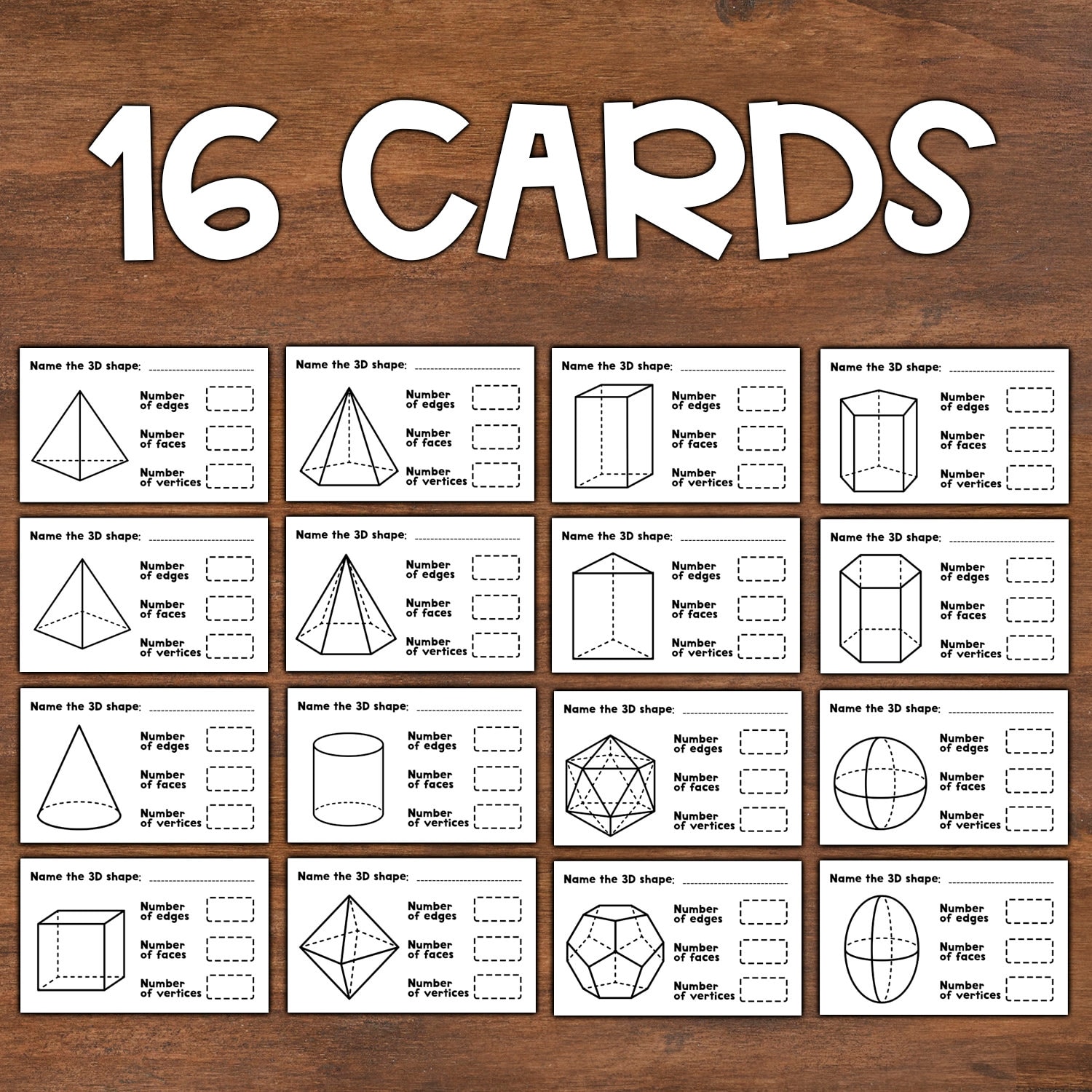 3D Shapes Cards | Edges, Sides, Vertices | 3D Shapes Worksheets ...