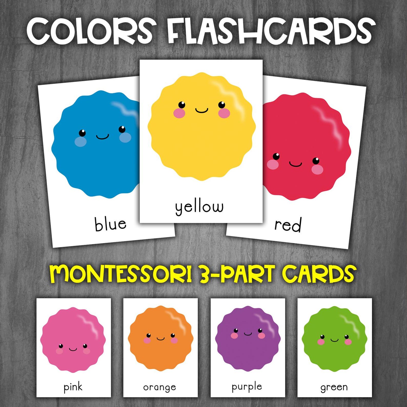 Colors Vocabulary Flashcards Preschool Colors Montessori 3-part Cards ...