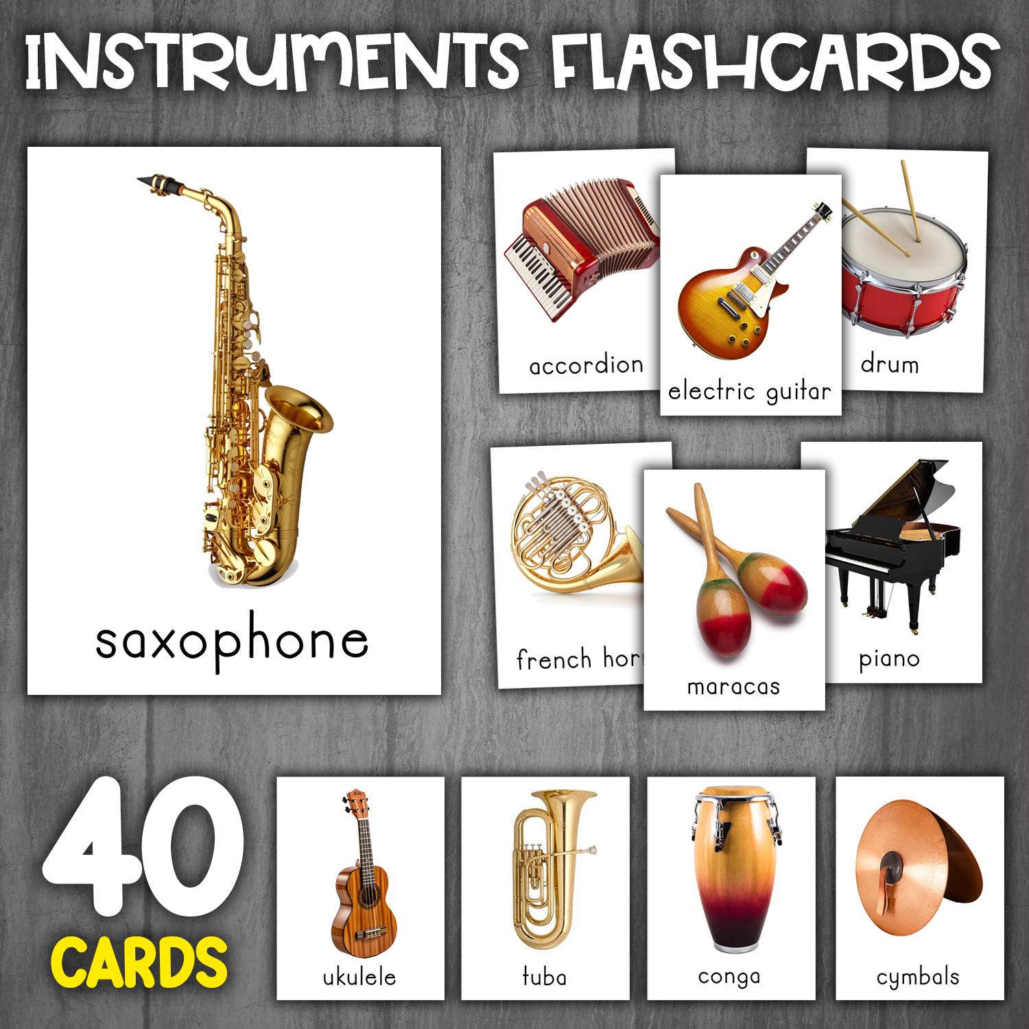 Instruments Vocabulary Flashcards | Real Pictures | Montessori 3-part ...