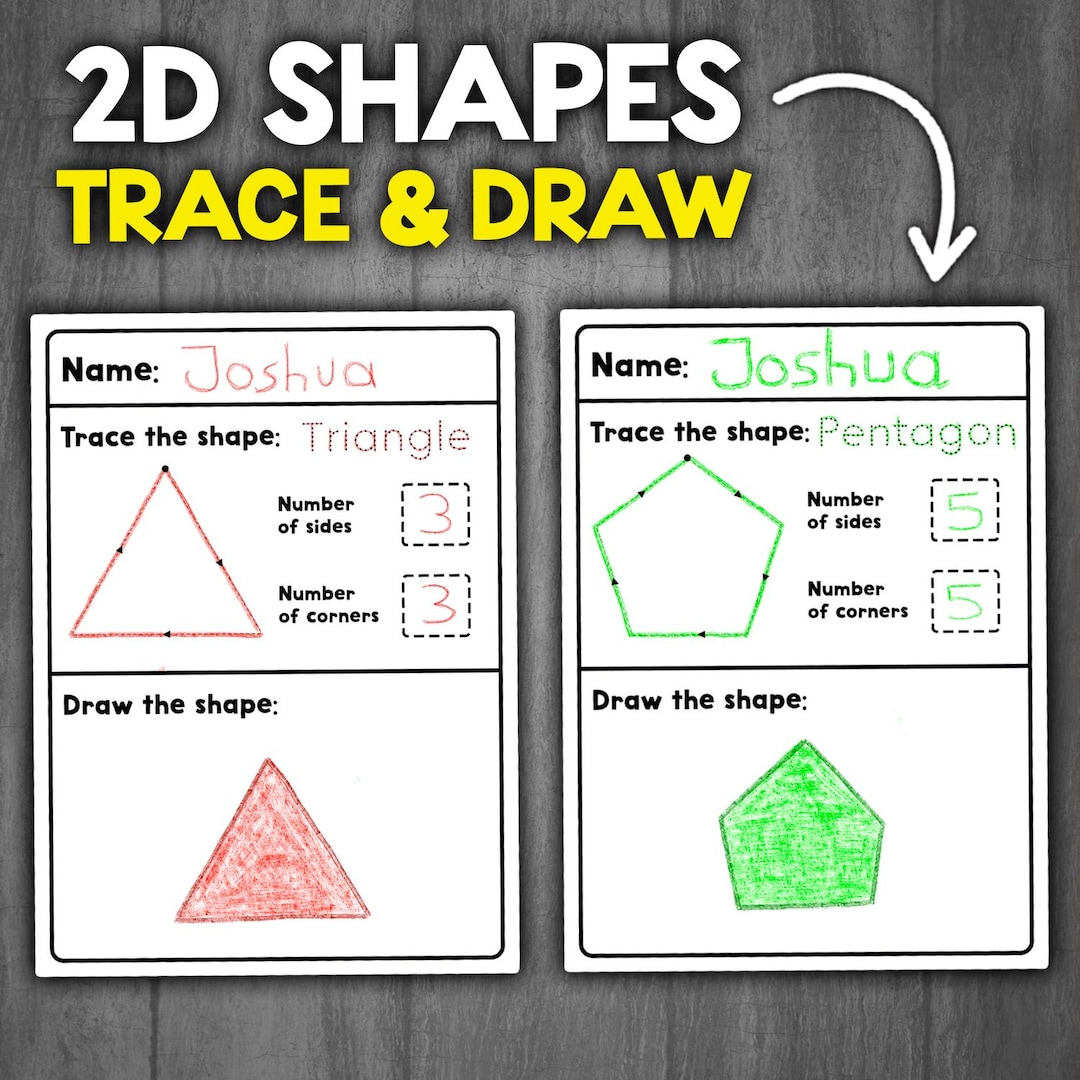 2D Shapes Tracing & Drawing Worksheets | Preschool Kindergarten Math ...