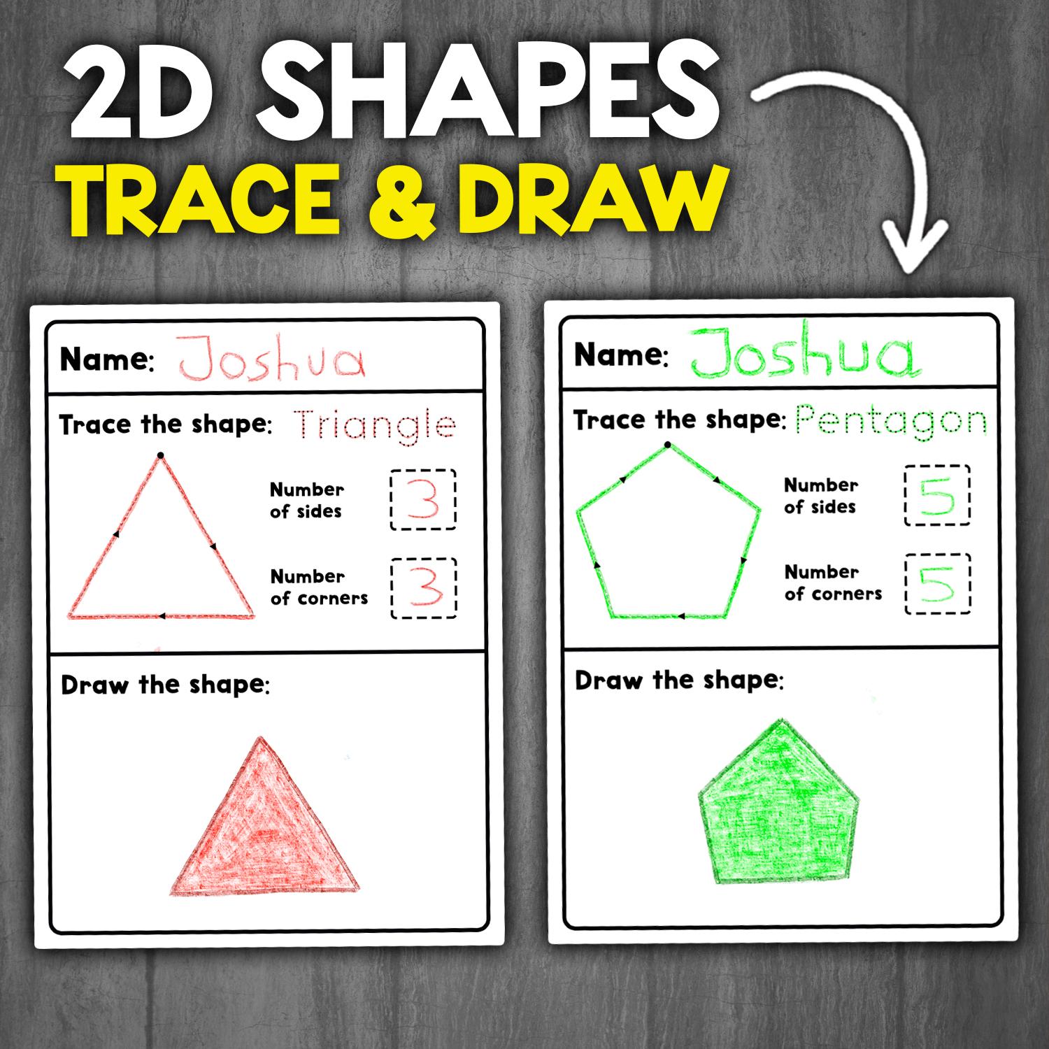 2D Shapes Tracing & Drawing Worksheets | Preschool Kindergarten Math ...