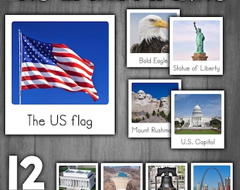 US Landmarks + Symbols 3 Part Cards - Etsy