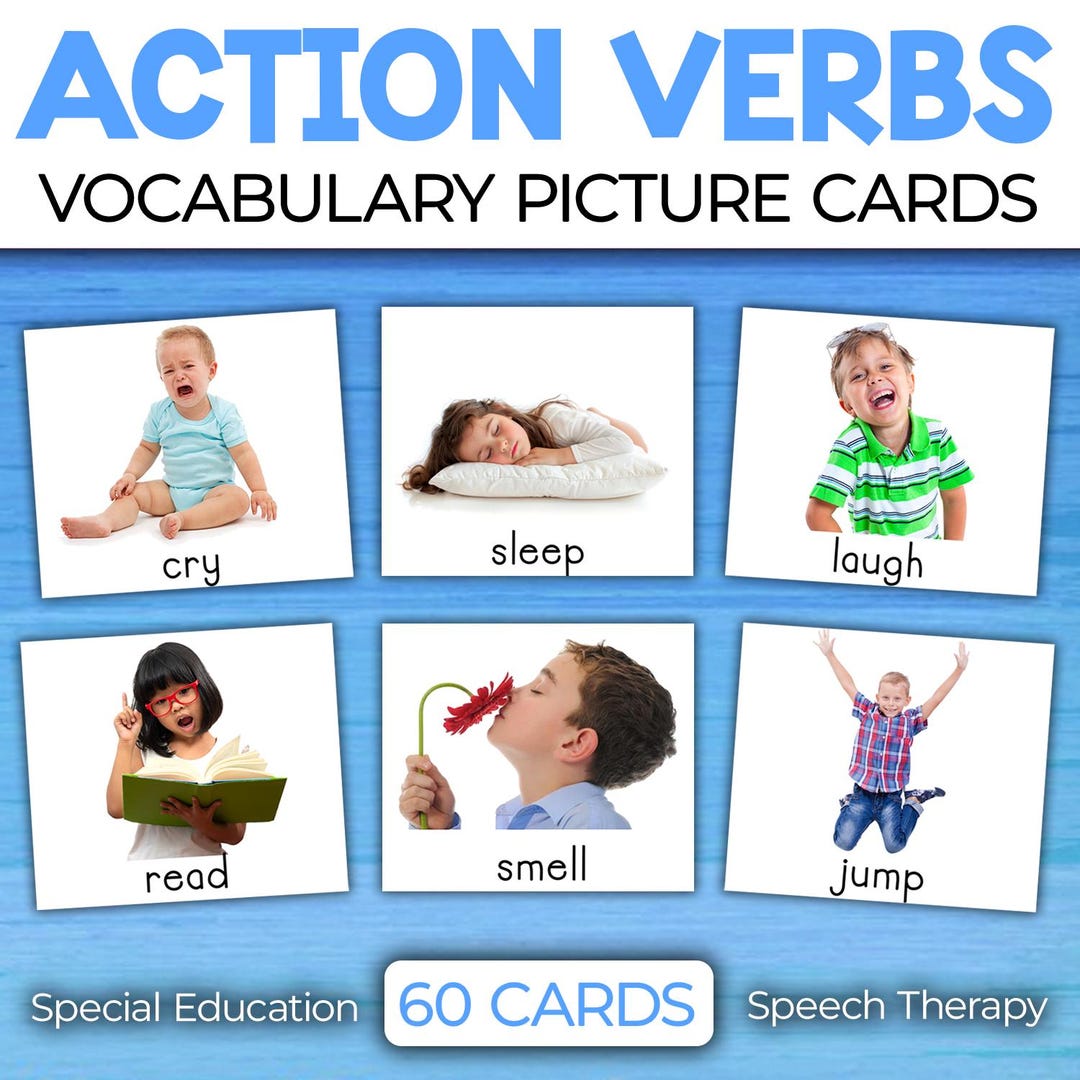 Action Verbs Picture Cards for Speech Therapy | Action Words Flashcards ...