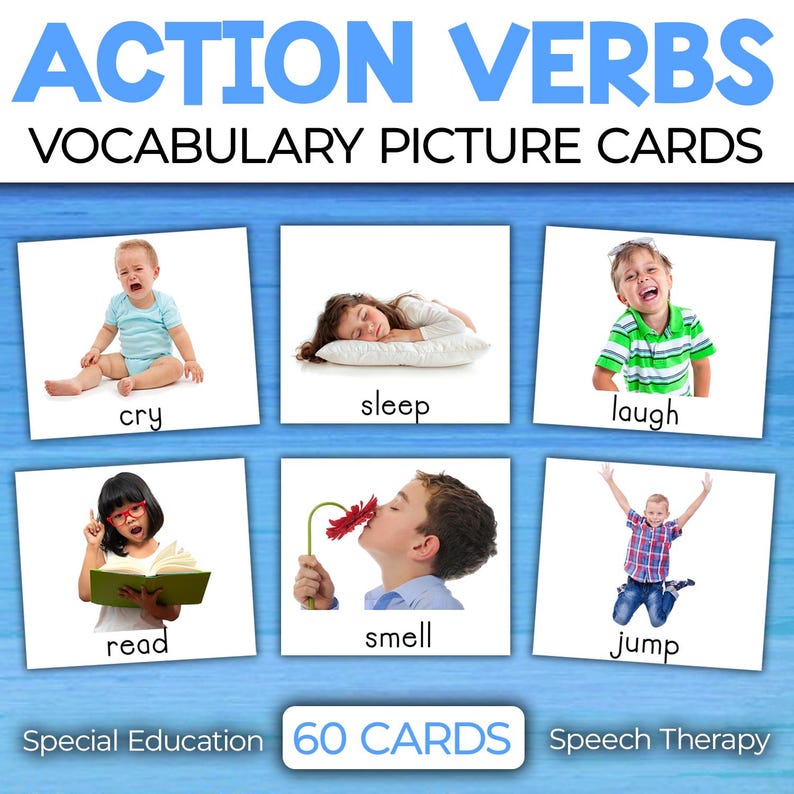 Action Verbs Picture Cards for Speech Therapy | Action Words Flashcards ...