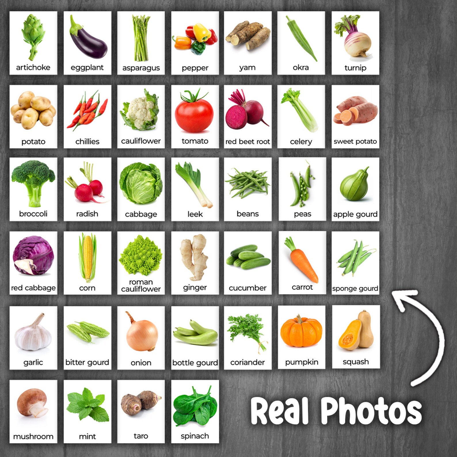 Vegetables Flashcards | Vegetables Montessori 3-PART Cards | REAL ...
