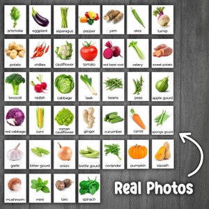Vegetables Flashcards | Vegetables Montessori 3-PART Cards | REAL ...