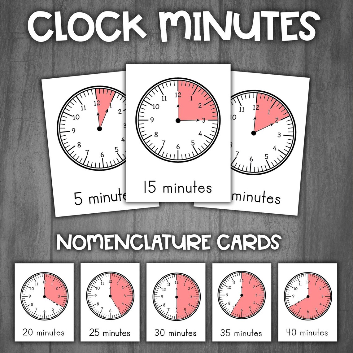 Clock Minutes Numbers | Telling Time Montessori Nomenclature Cards ...