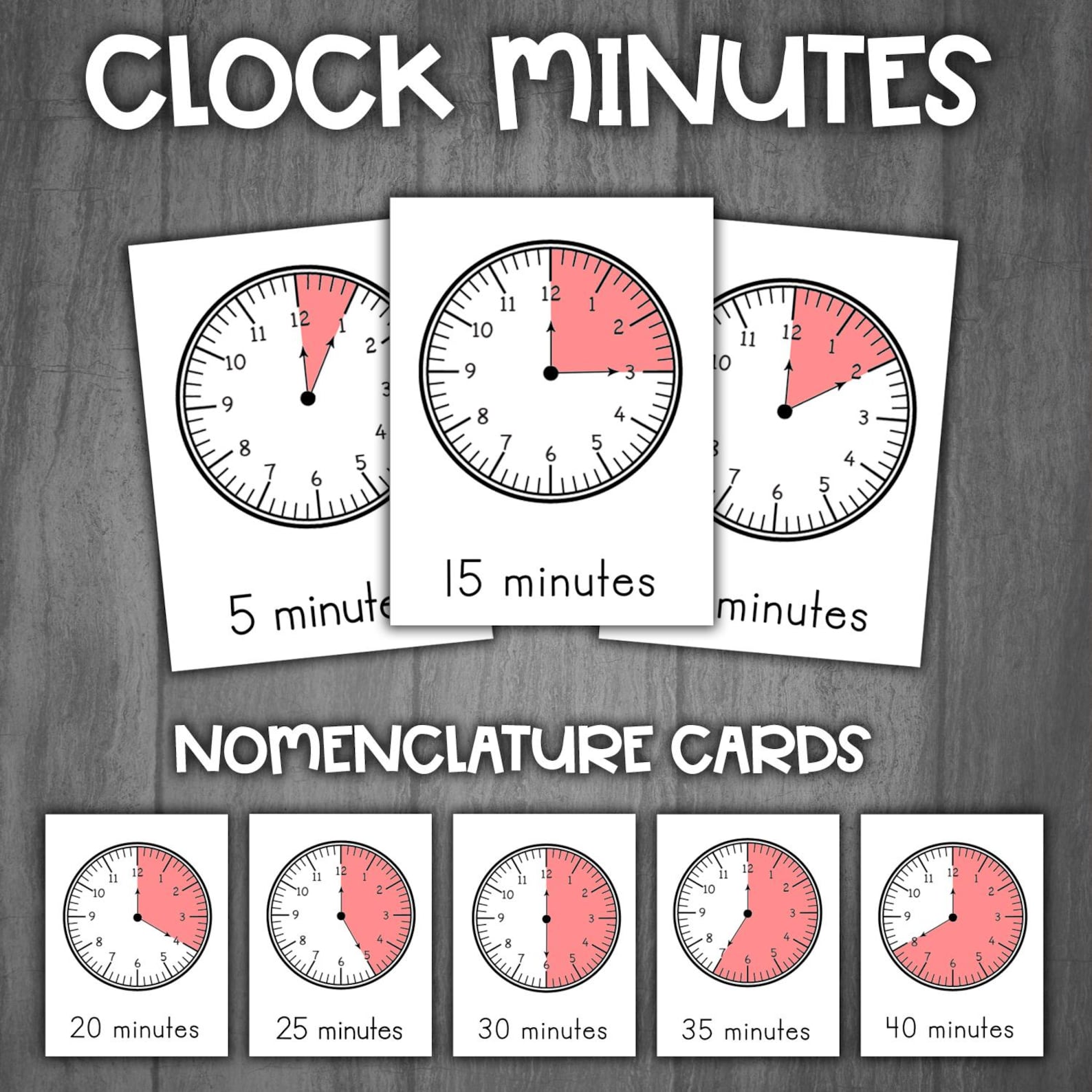 Clock Minutes Numbers | Telling Time Montessori Nomenclature Cards ...