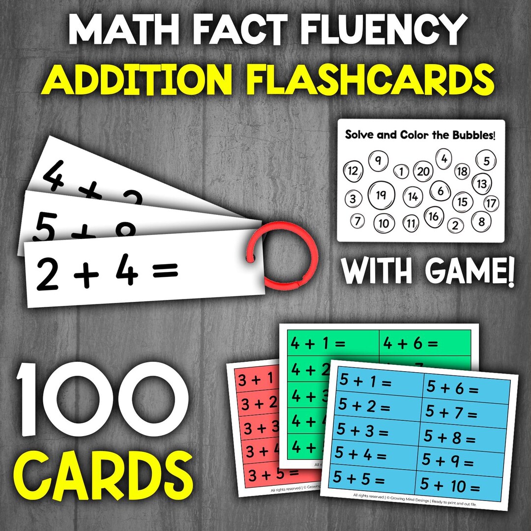 Math Fact Fluency Addition Cards | Addition Math Game | Addition Flash ...
