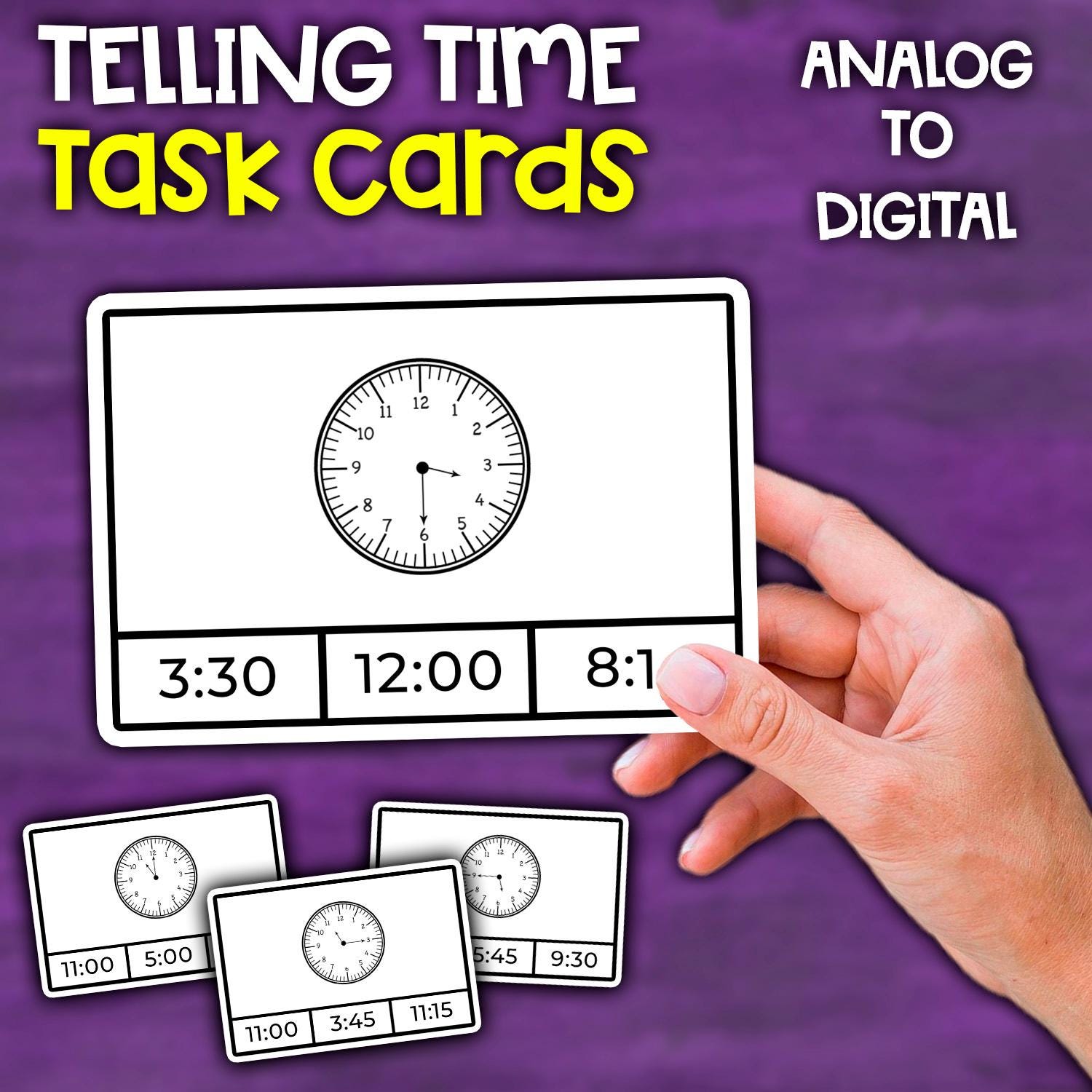 Telling Time Task Cards | Analog to Digital | Telling Time Activity ...