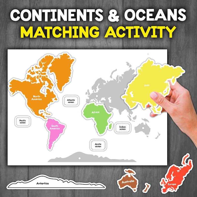 Continents & Oceans Matching Activity | World Map Activity | Geography ...