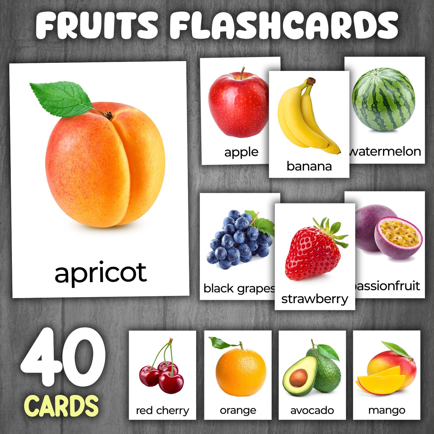 Fruits Flashcards | REAL PICTURES | Fruits Montessori 3-PART Cards ...