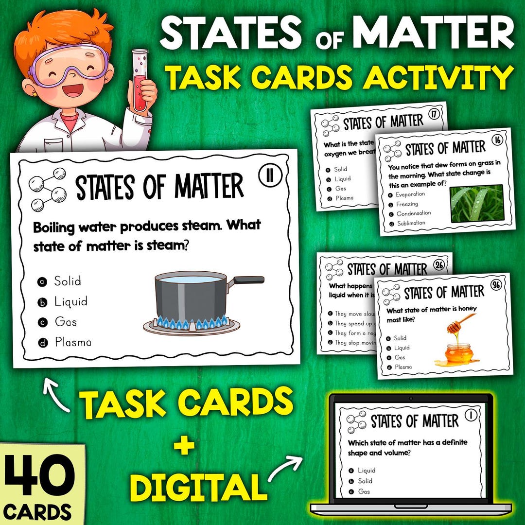 States of Matter Task Cards Activity | Phases of Matter Changes ...