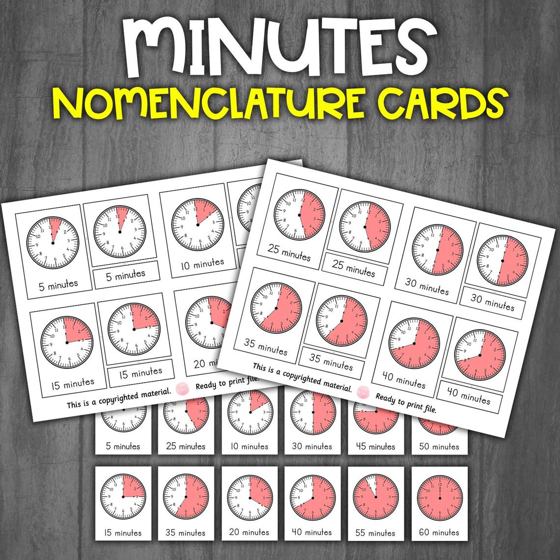 Clock Minutes Numbers | Telling Time Montessori Nomenclature Cards ...