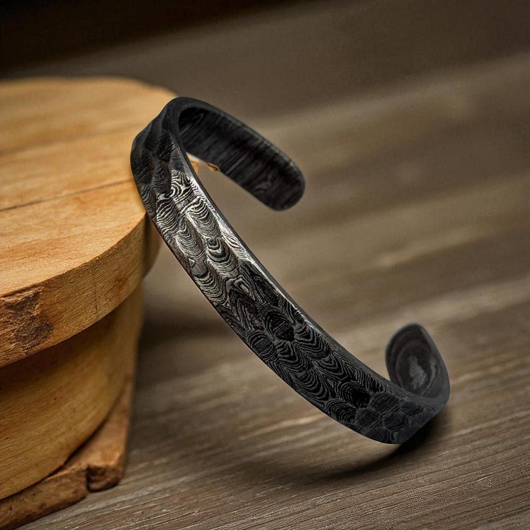 Handmade Damascus Steel Bangle: Modern Viking Cuff Bracelet - Etsy