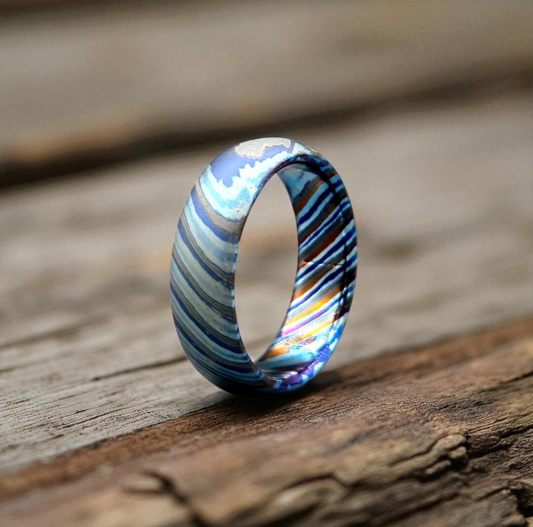Timascus Zirconium Ring: Unique Titanium Damascus Wedding Band - Etsy UK
