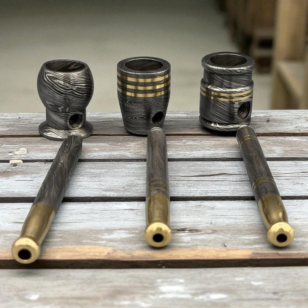 Damascus Steel Smoke Pipe Set of 3 Smoke Pipes Unique Hand Pipe Chillum ...