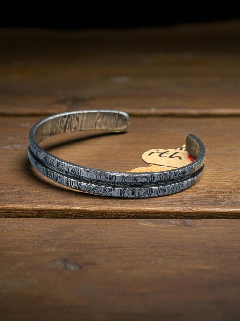 Handmade Damascus Steel Cuff Bracelet, Modern Viking Bangle - Etsy