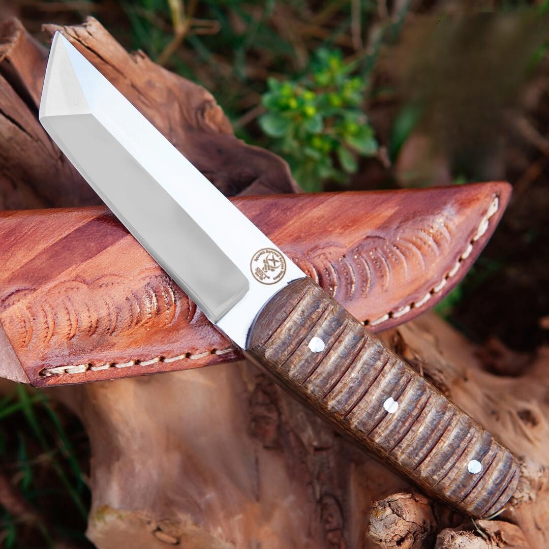 Hand Forged Japanese Style Tanto Knife Samurai Knife With Leather Sheath Stainless Steel Blade ...