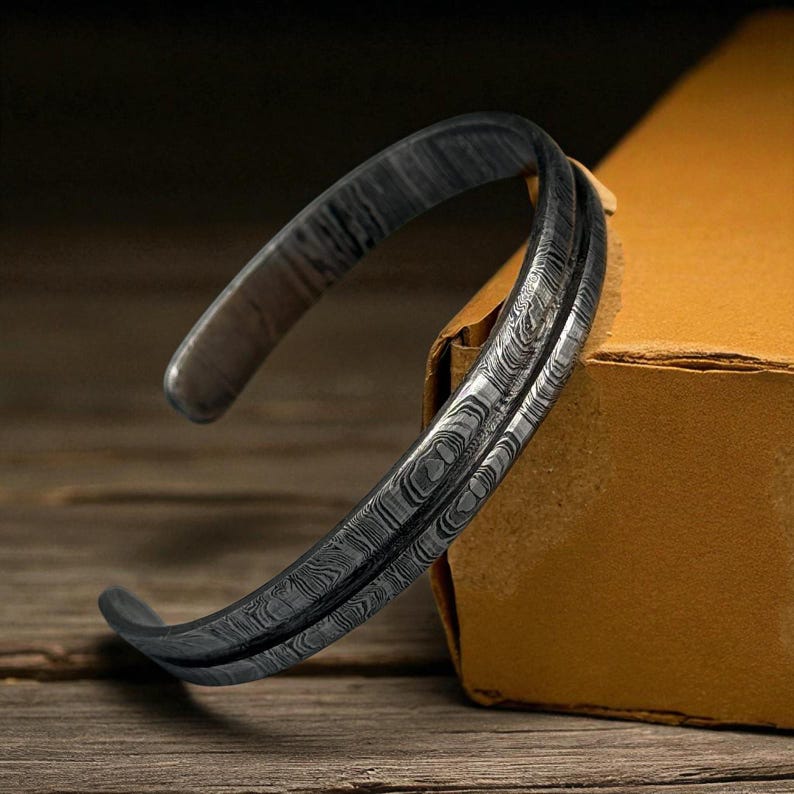 Handmade Damascus Steel Cuff Bracelet, Modern Viking Bangle - Etsy
