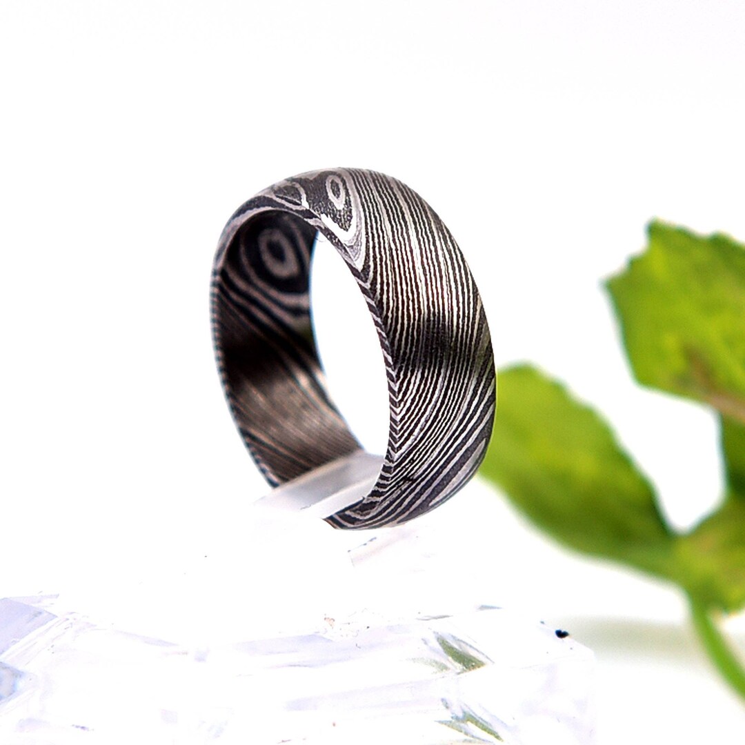 Simple Damascus Ring With Deep Pattern 6mm Domed Shape Ring Band for ...