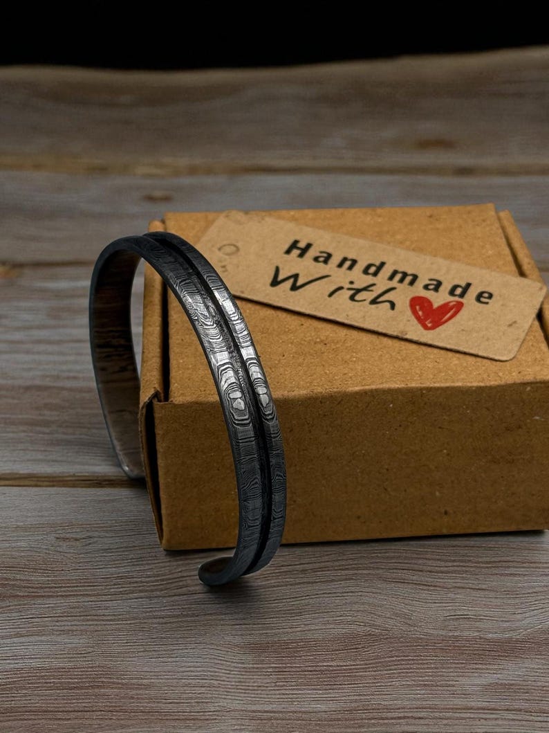 Handmade Damascus Steel Cuff Bracelet, Modern Viking Bangle - Etsy