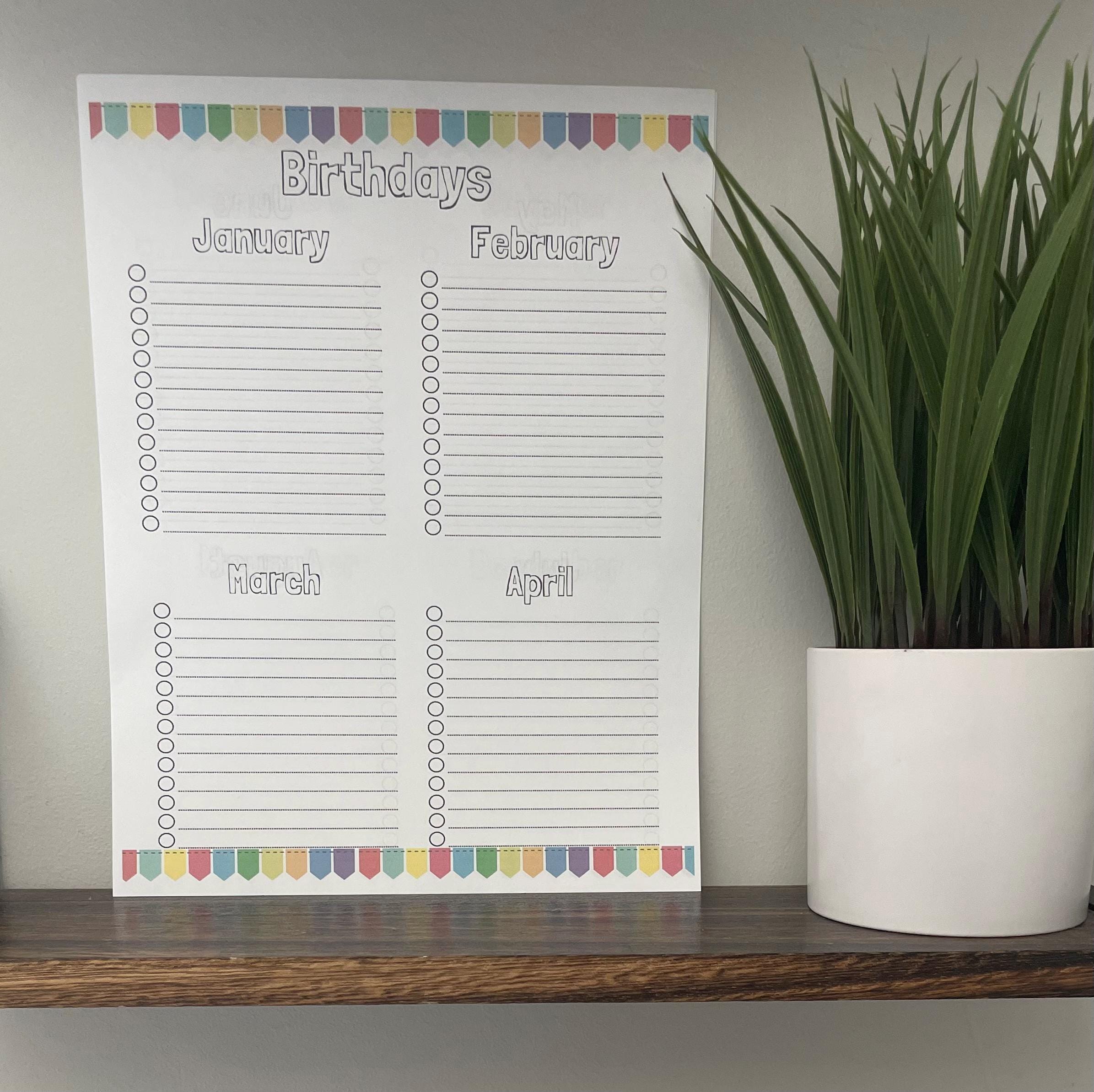 Birthday Tracker, Birthday Calendar, Organization, Birthday Tracker for ...