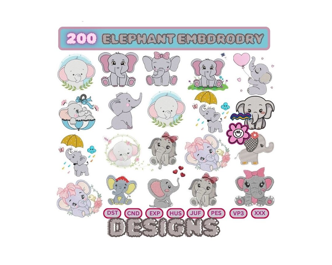 Baby Elephant Embroidery Design Bundle Pattern for Embroidery Machine ...