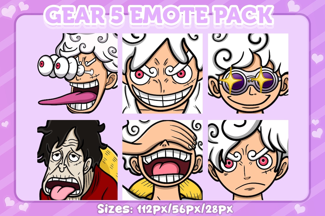 Gear 5 Luffy Emote Pack 6 Twitch Streamer Anime Straw Hat Pirates One ...