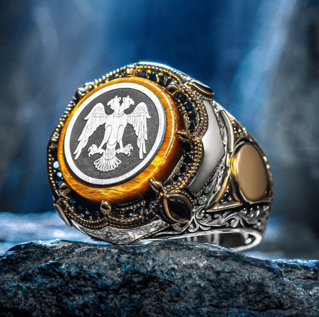 Double Head Eagle Ring, Eagle Ring, Silver Eagle Ring, Turkish Ottomon ...