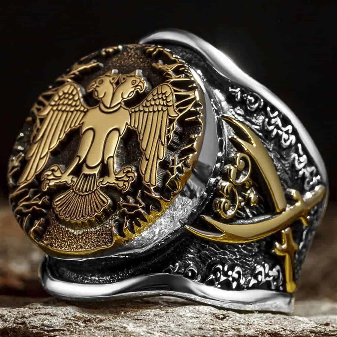 Double Head Eagle Ring, Eagle Ring, Silver Eagle Ring, Turkish Ottomon ...