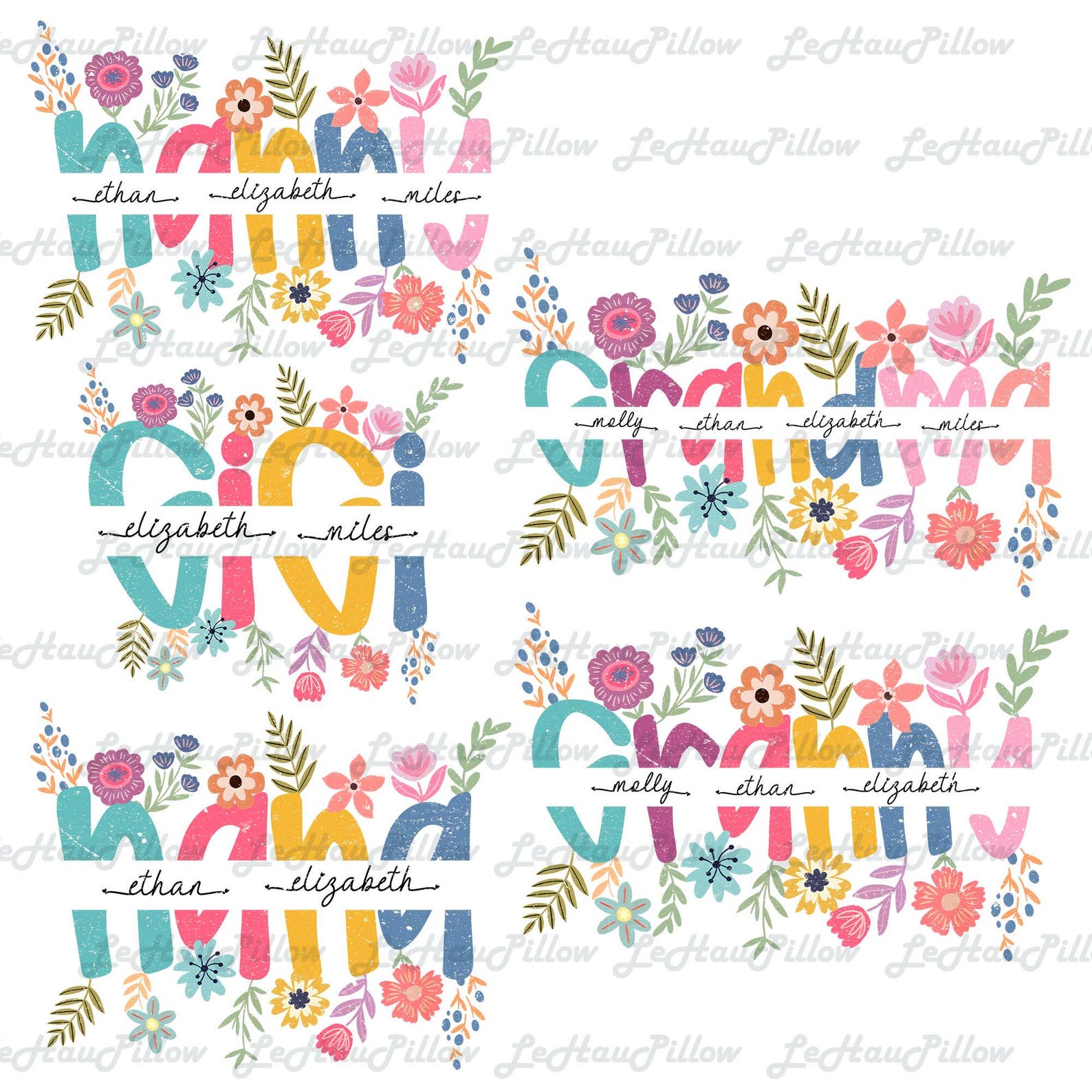 Customizable Grandma Hobo Floral Png, Floral Line Art Custom Split Name ...