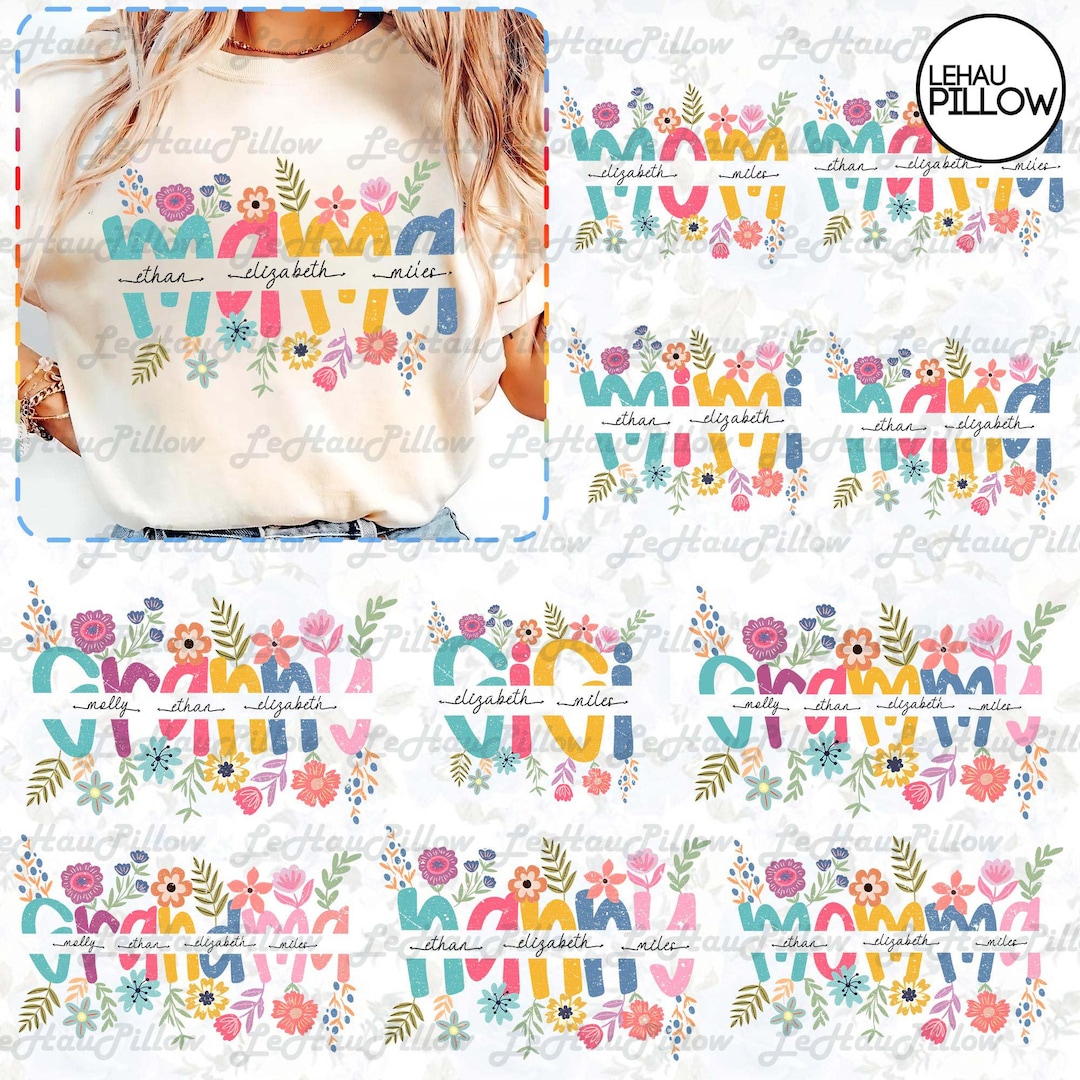 Customizable Grandma Hobo Floral Png, Floral Line Art Custom Split Name ...