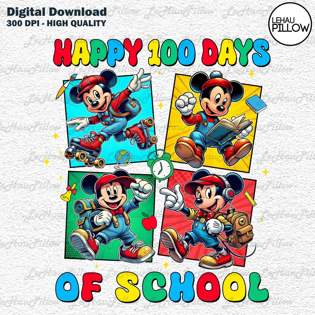 100 Days of School Png, Mouse Cartoon Character Png, 100 Days Cartoon ...