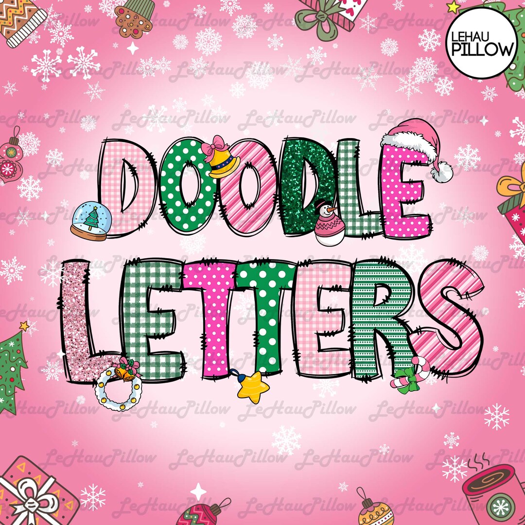 BUNDLE Christmas Doodle Letters Png, Uppercase Alphabet Set, Retro ...